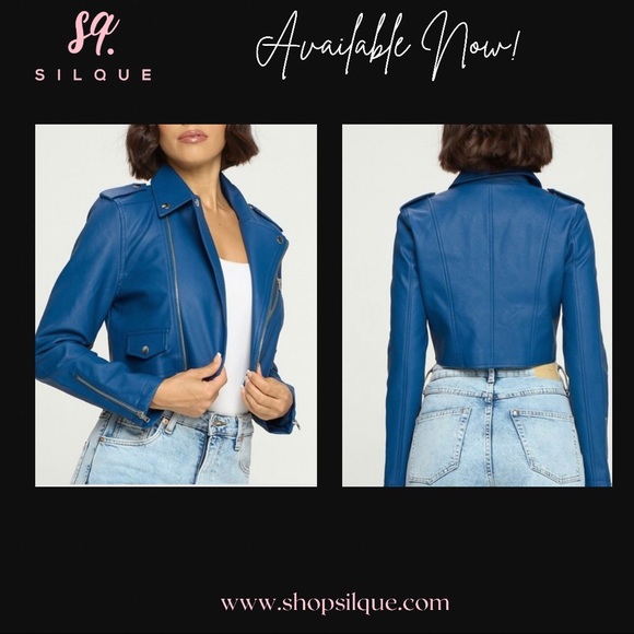 Jackets & Coats | Blue Cropped Leather Jacket | Poshmark